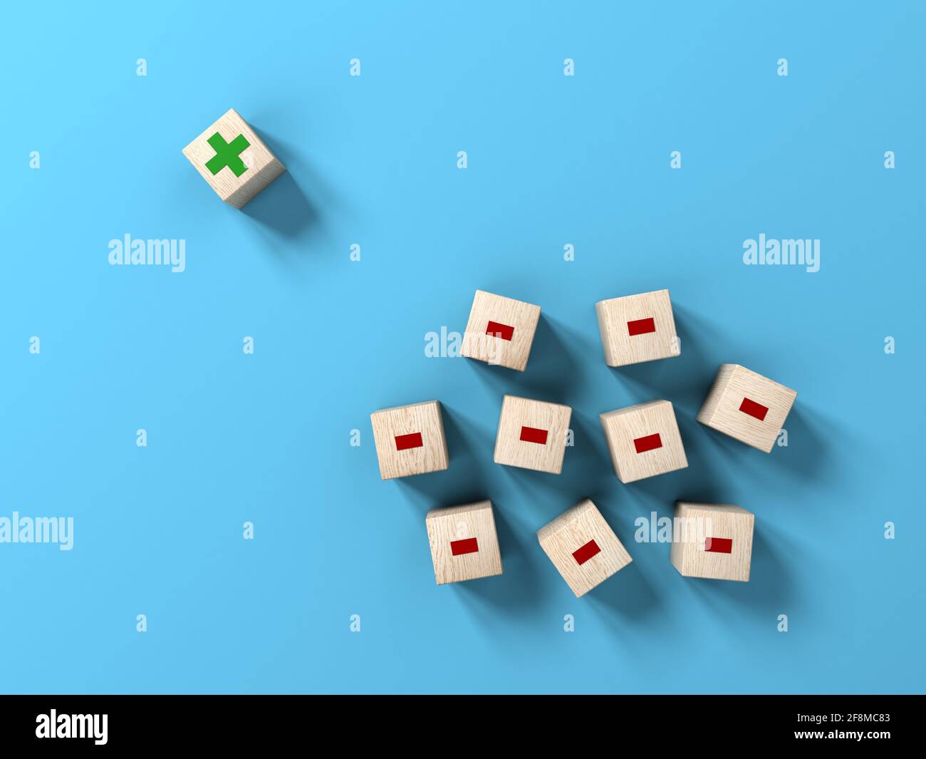 Wood blocks with plus and minus on blue background. Pros cons concept ...