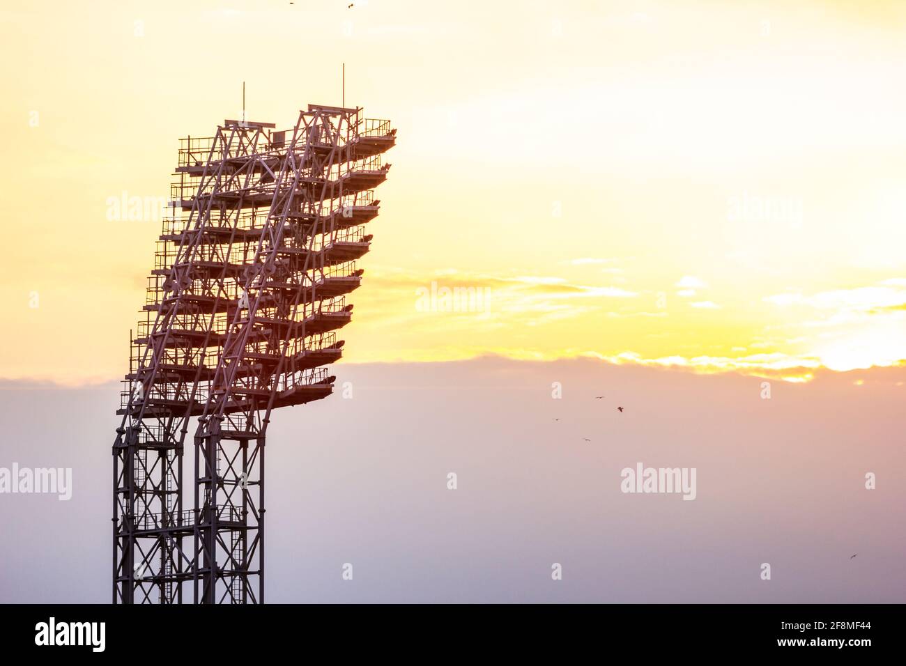 Football stadium spotlight. Weather on match game day announcement ...