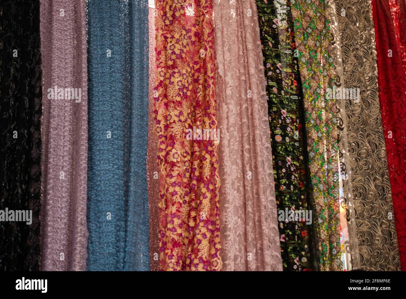 Examples of colorful fabric of various color and type Stock Photo - Alamy