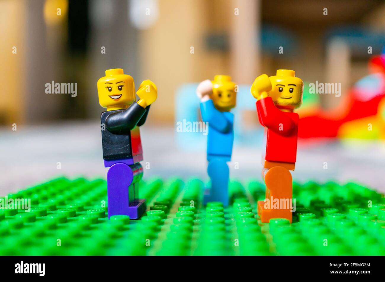 POZNAN, POLAND - Mar 27, 2021: Group of Lego toy figurines having a ...