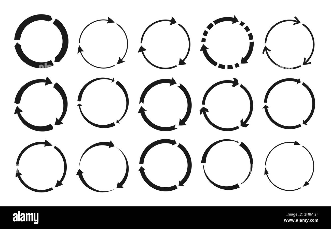 Black silhouette round recycle icons set. Rotate circle arrows symbols ...
