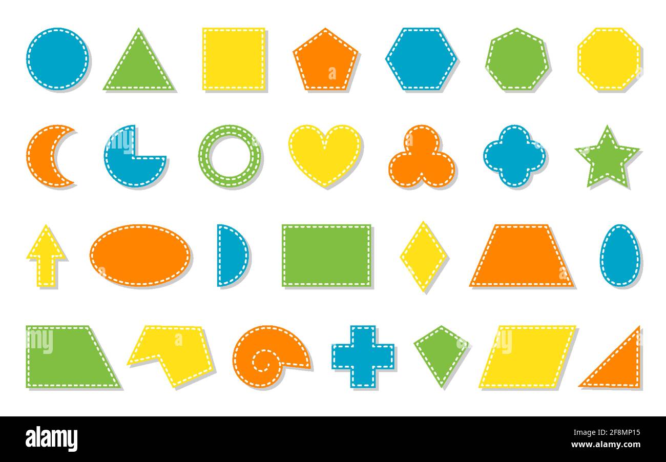 Basic educational geometric shape icon set. Teaching math figures ...