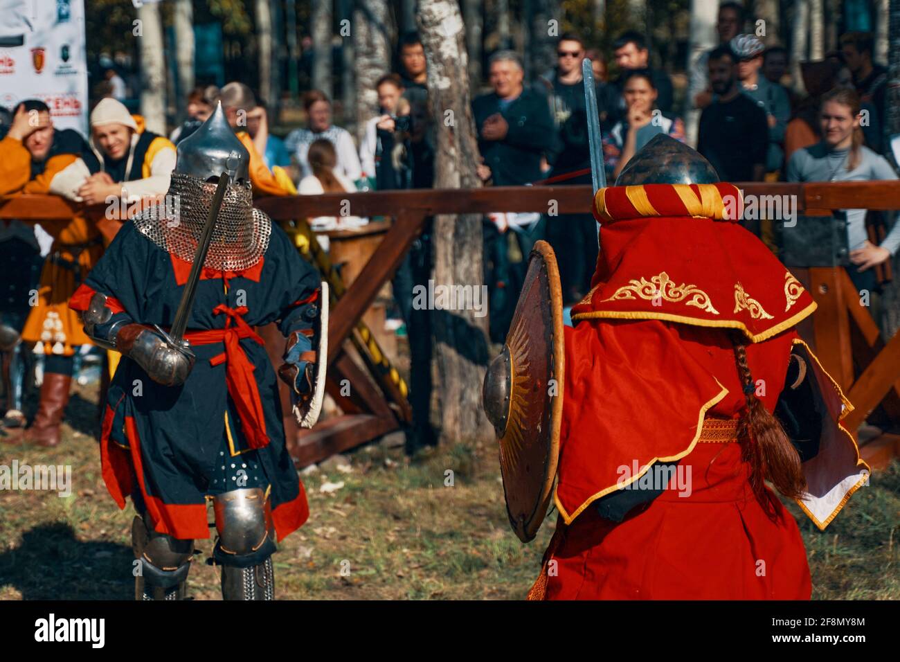 Fights among women in armor. The battle between the knights-girls ...