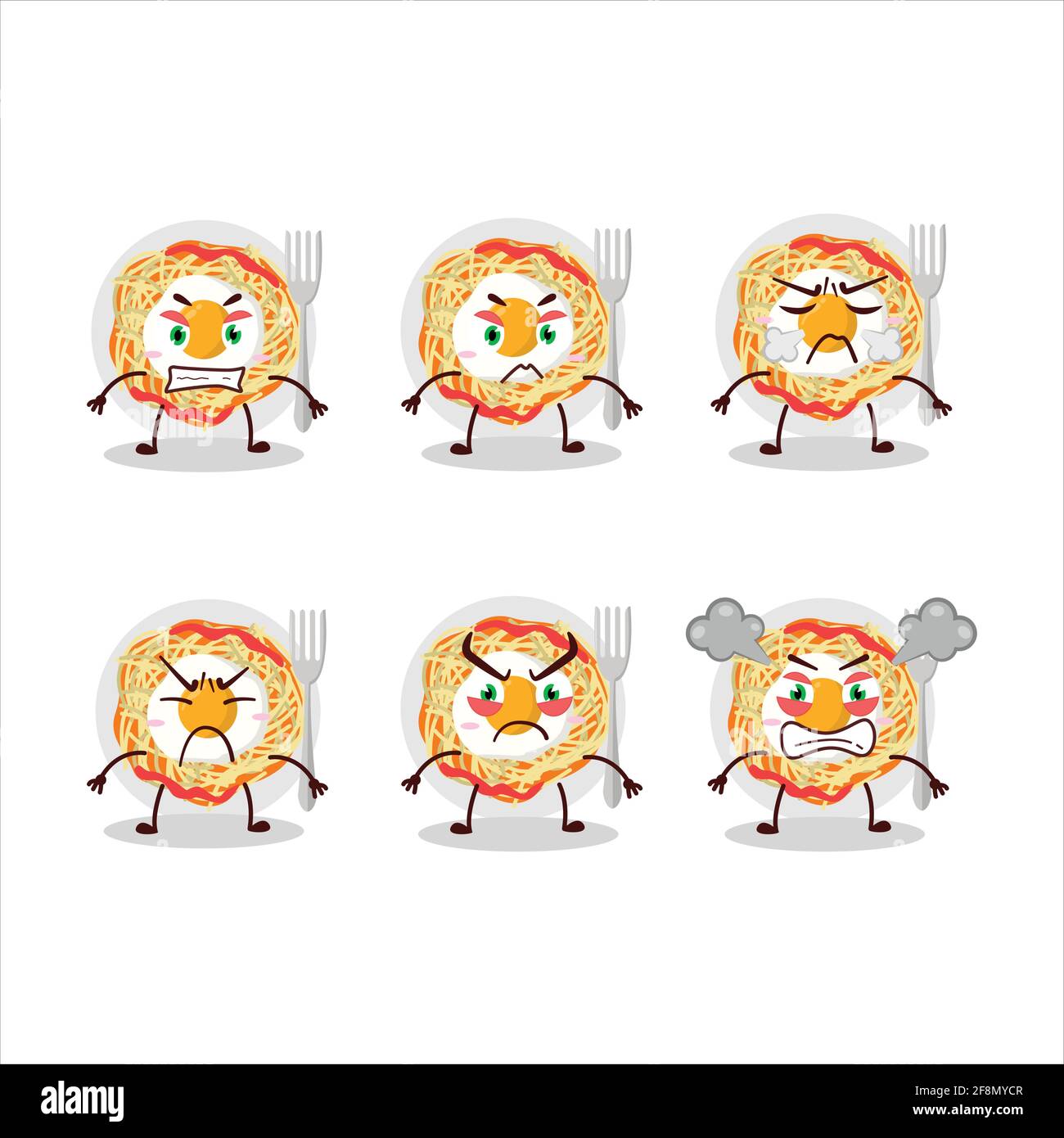 Noodles cartoon character with various angry expressions. Vector ...