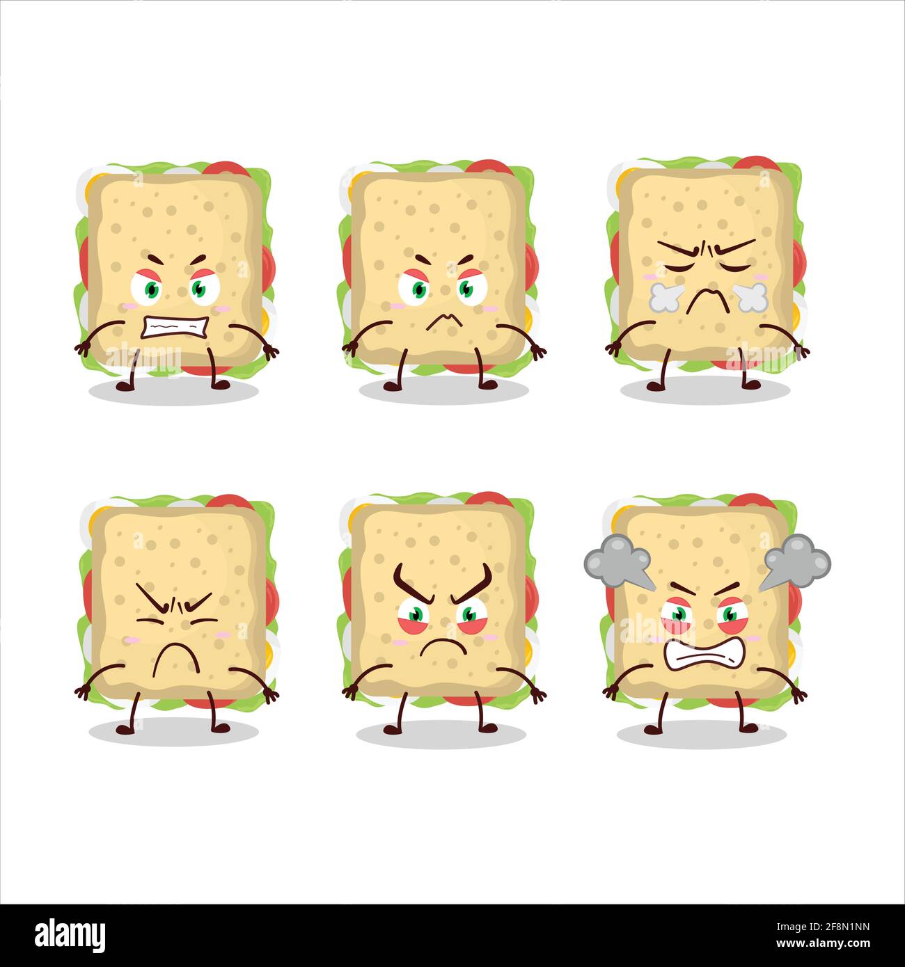 Sandwich cartoon character with various angry expressions. Vector ...