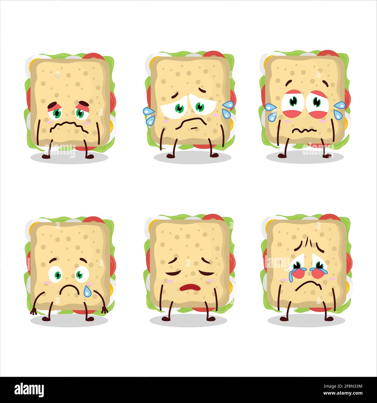 Sandwich cartoon in character with sad expression. Vector illustration ...