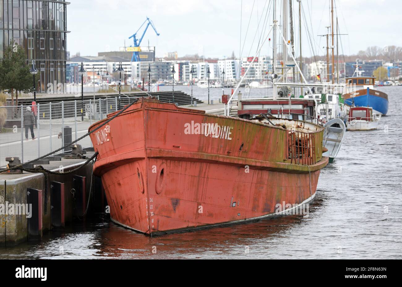 Rostock, Germany. 12th Apr, 2021. The "Undine", the oldest preserved ...