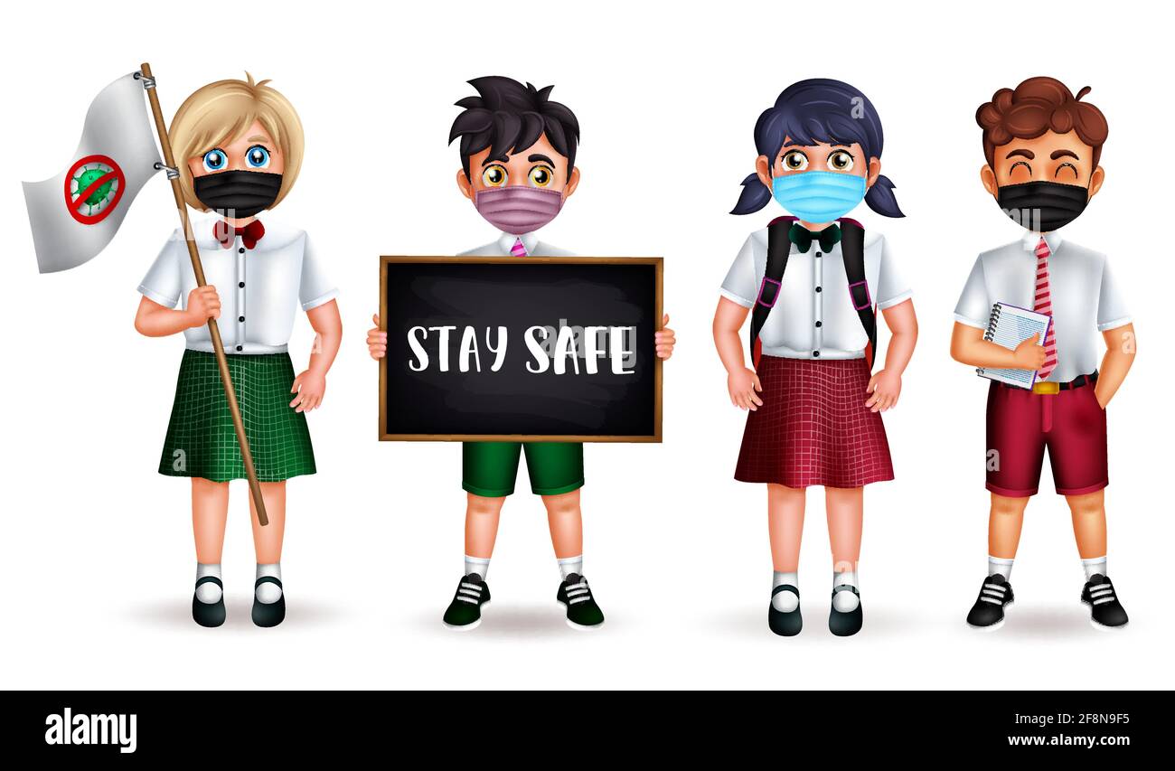 School characters vector set. Back to school 3d character wearing ...