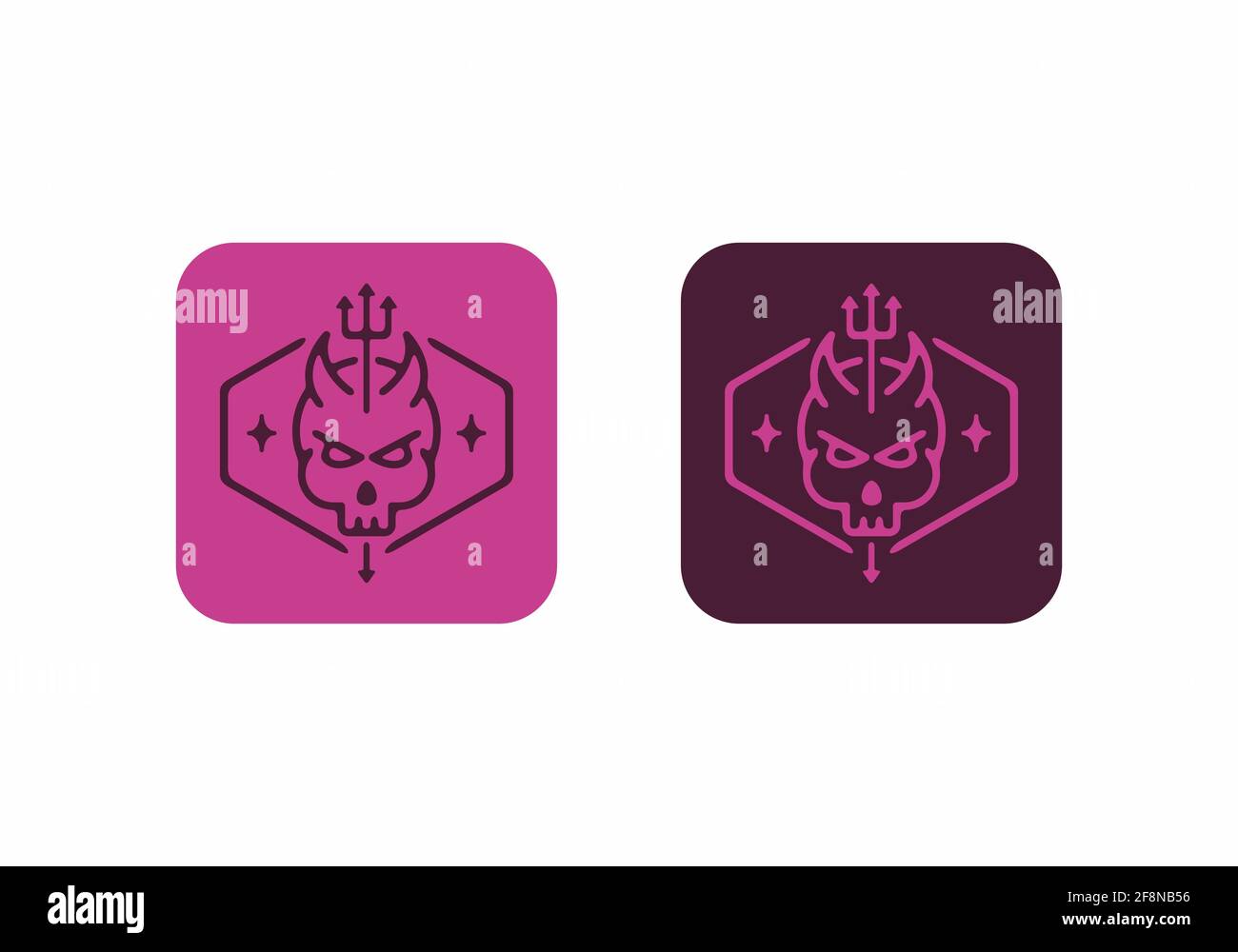 Purple line art illustration icon of devil head with spear design Stock ...