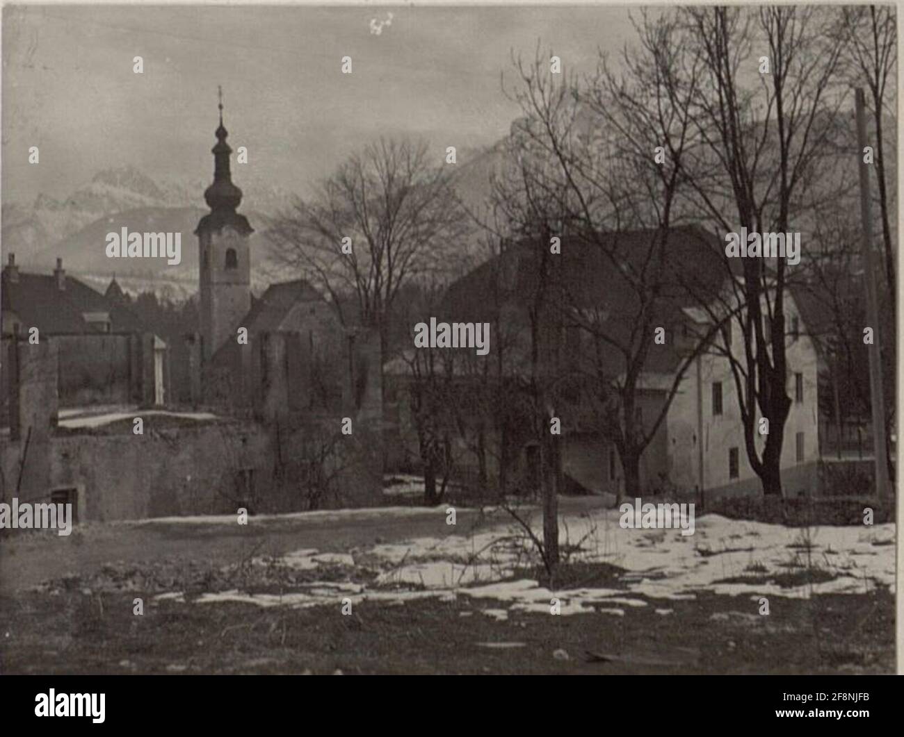 Destroyed houses in Tarvis Stock Photo - Alamy