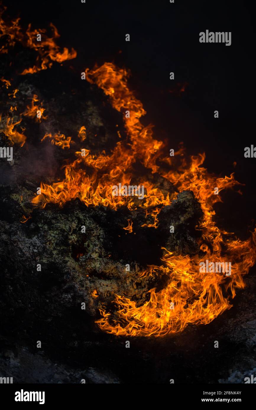 Red and yellow burning flames. Photo can be used as a whole background ...