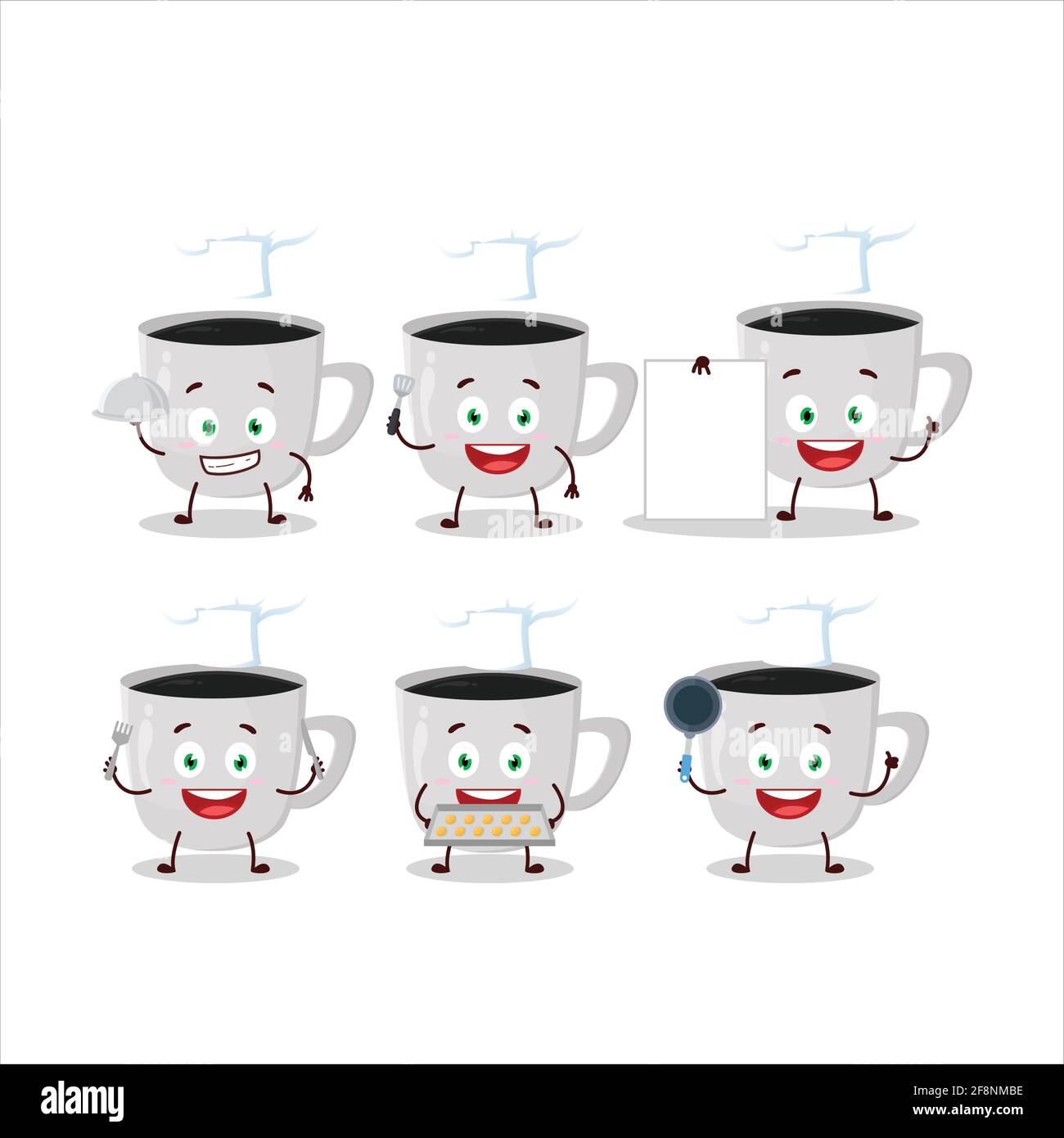 Cartoon character of coffee with various chef emoticons. Vector ...