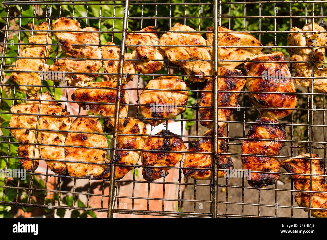 Delicious chicken on the grill closeup. Photo can be used as a whole ...