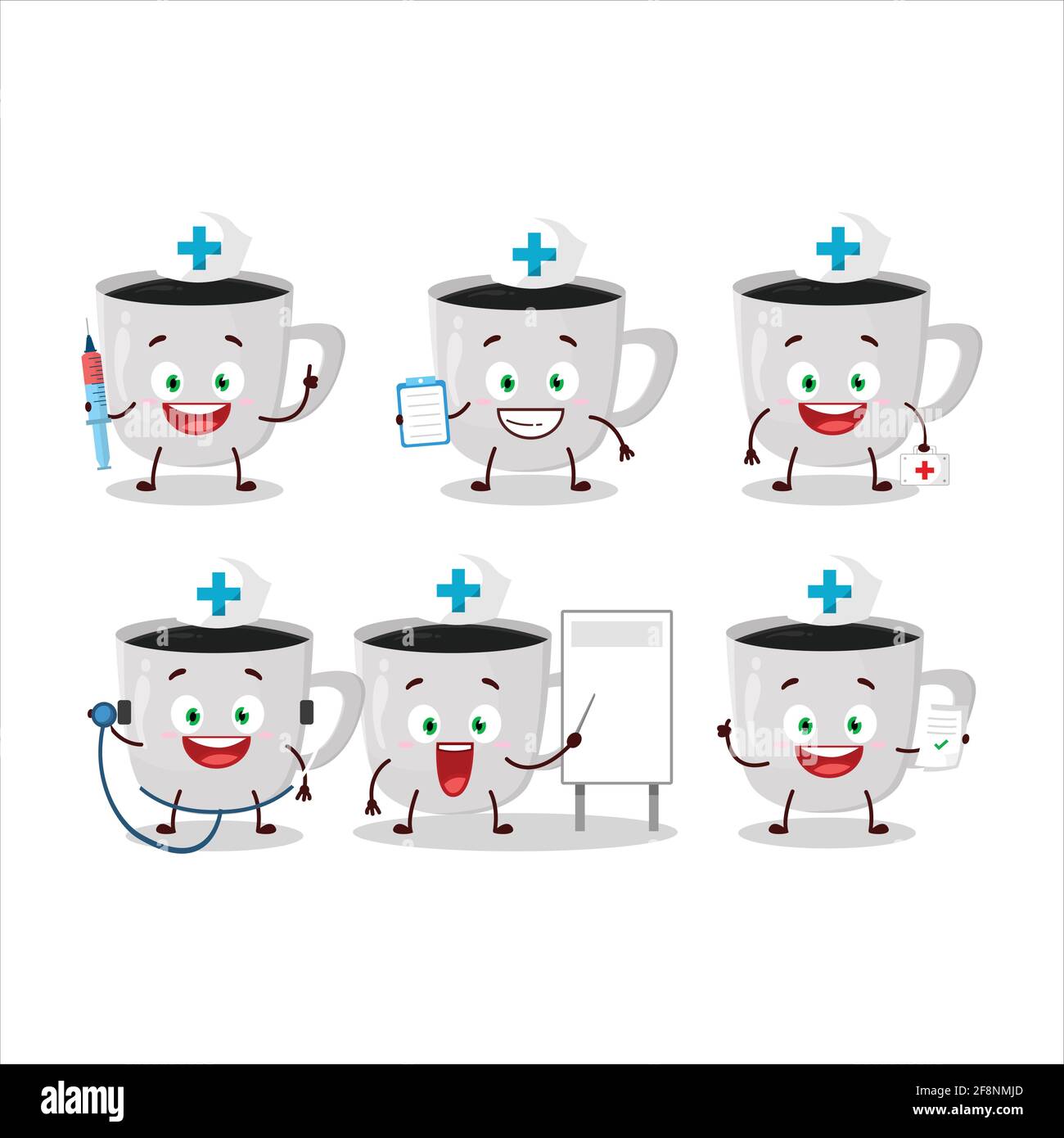 Doctor profession emoticon with coffee cartoon character. Vector ...