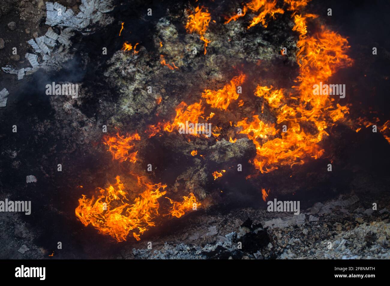 Red and yellow burning flames. Photo can be used as a whole background ...