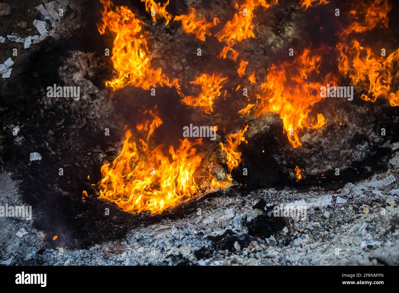 Red and yellow burning flames. Photo can be used as a whole background ...