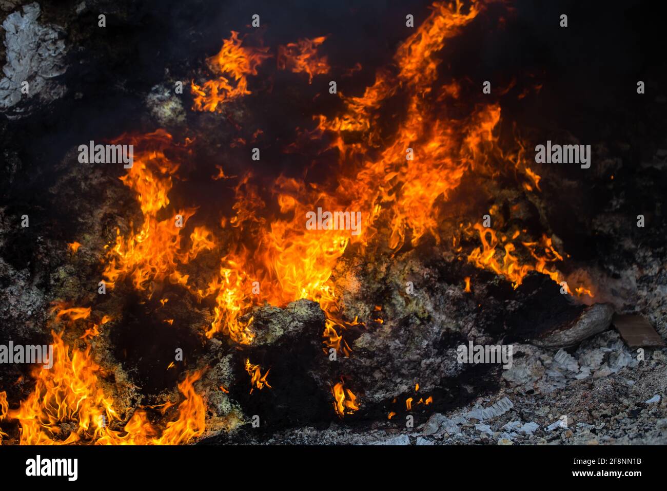 Red and yellow burning flames. Photo can be used as a whole background ...