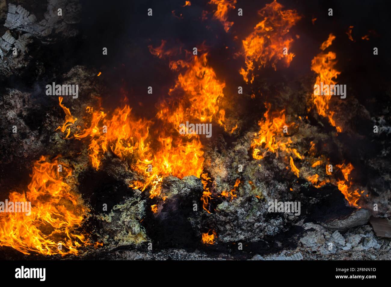 Red and yellow burning flames. Photo can be used as a whole background ...