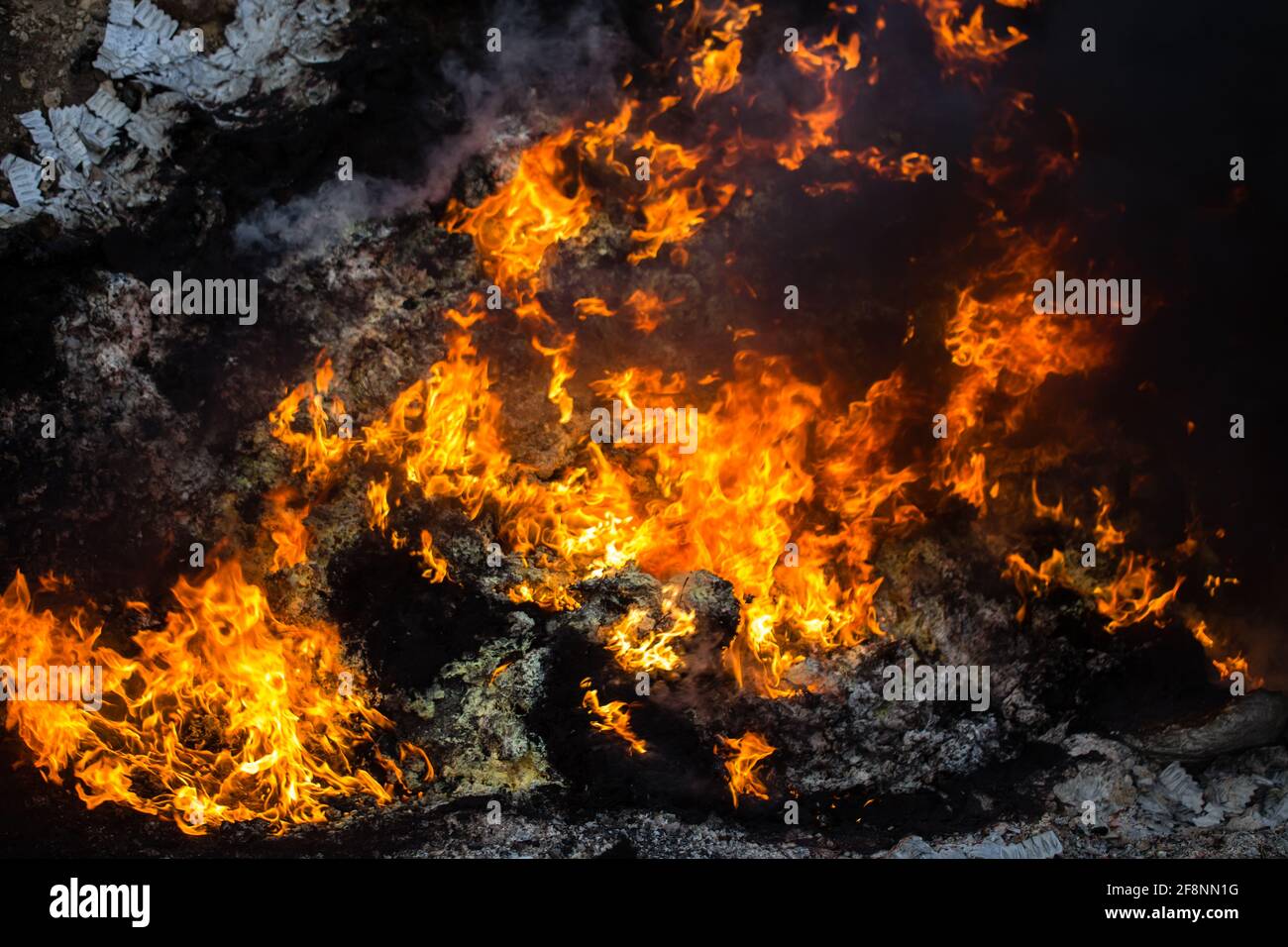 Red and yellow burning flames. Photo can be used as a whole background ...