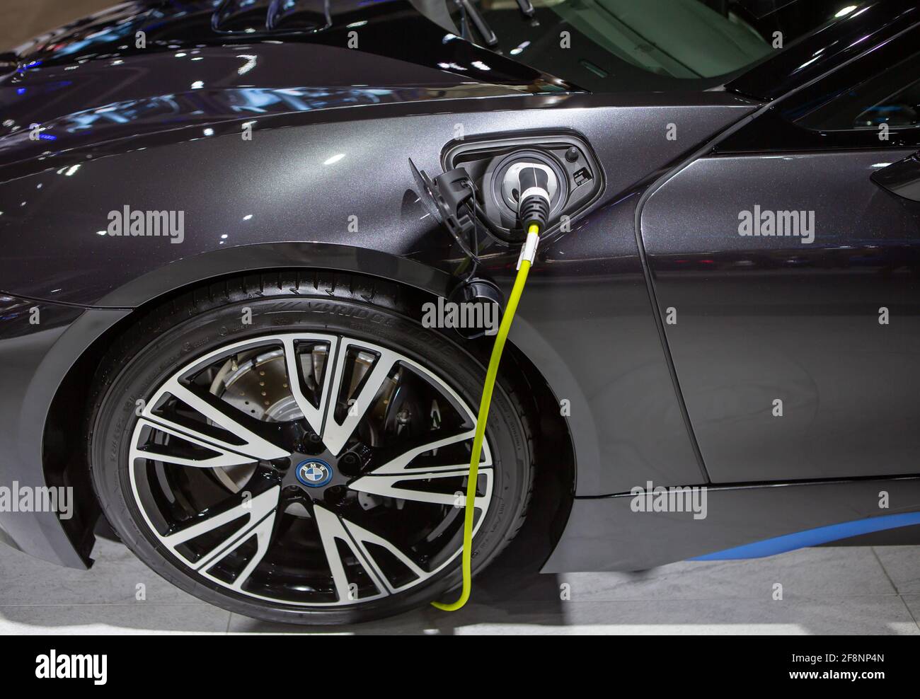 Bangkok, Thailand - April 4, 2021: BMW Electric car EV charging socket ...