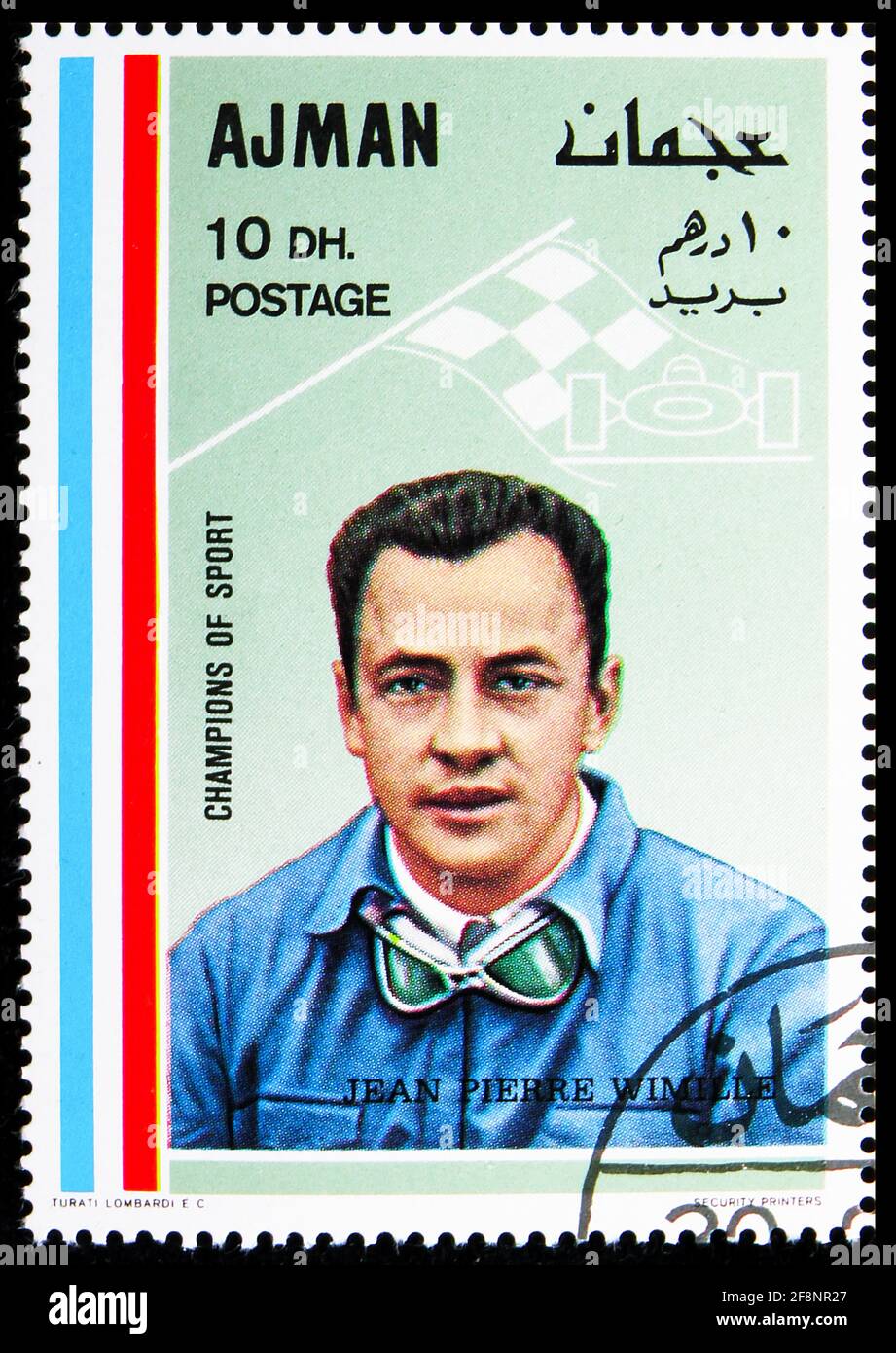 MOSCOW, RUSSIA - OCTOBER 5, 2019: Postage stamp printed in Ajman ...