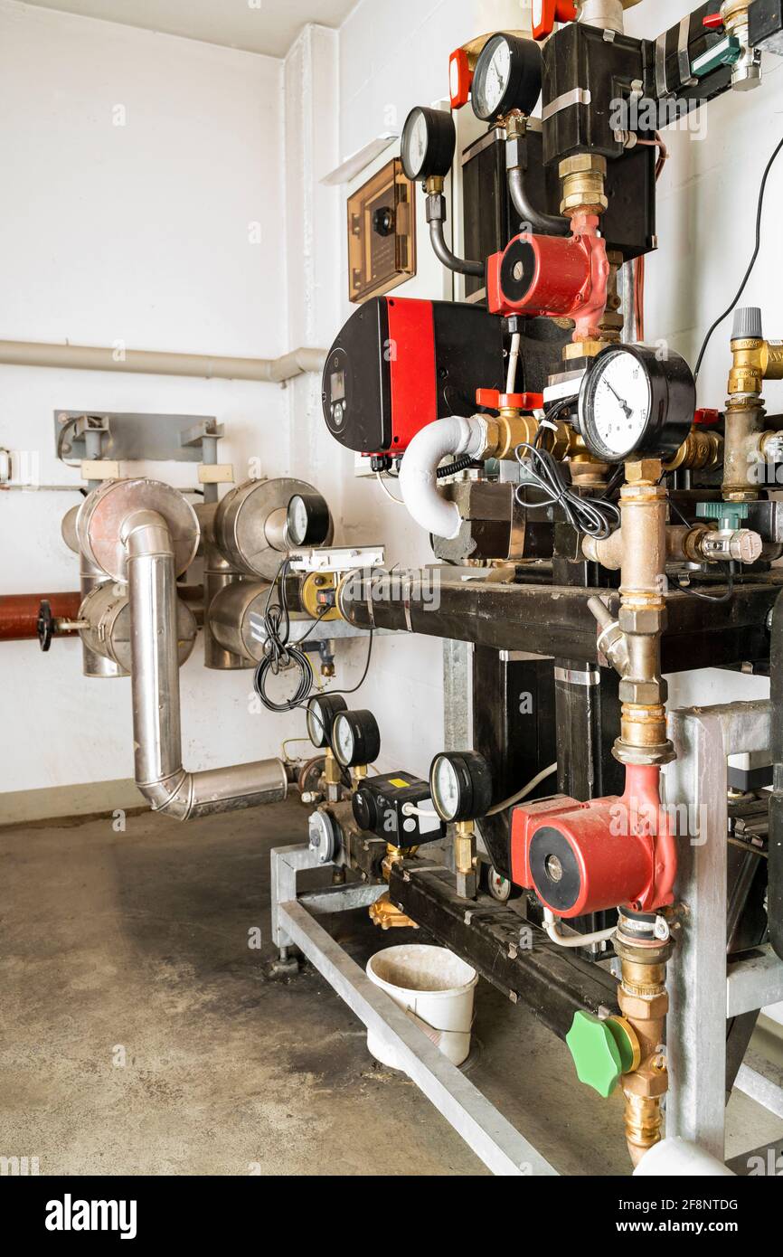 Technical room with devices for controlling the temperature of the ...