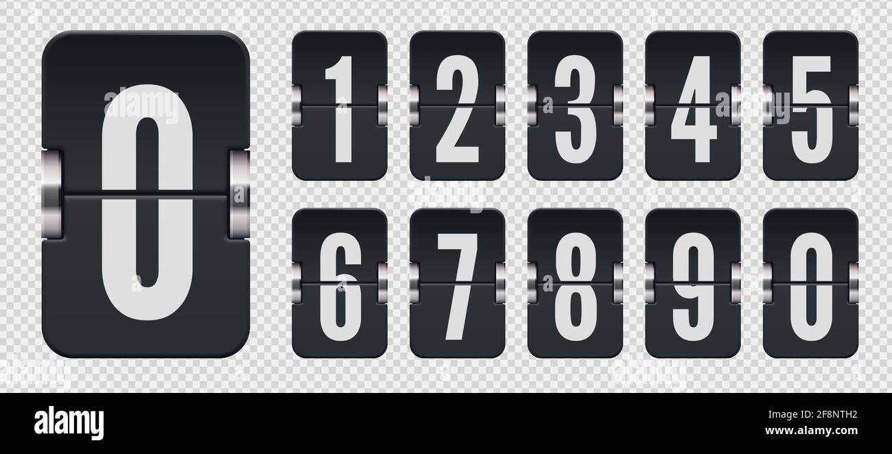 Set Of Flip Scoreboard Numbers For Black Countdown Timer Or Calendar On