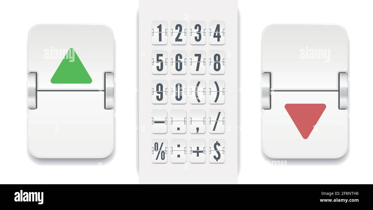 Retro design score board clock template. White scoreboard number font with shadows isolated on ...