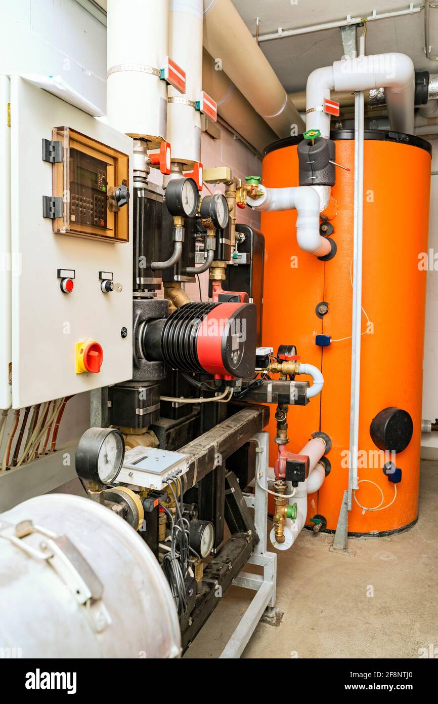 Technical room with devices for controlling the temperature of the ...