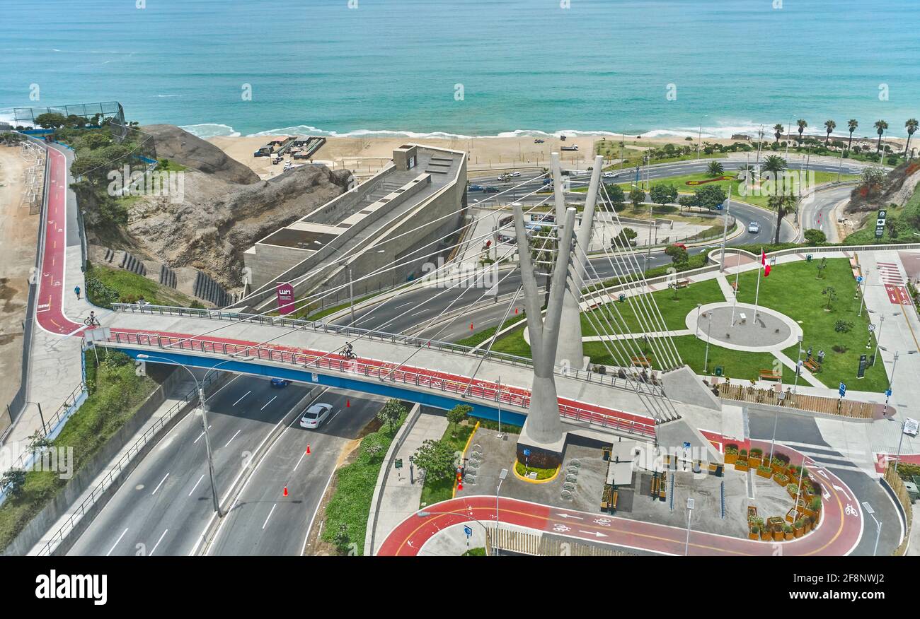 Aerial view of the La Amistad Bridge that connects Miraflores and San ...