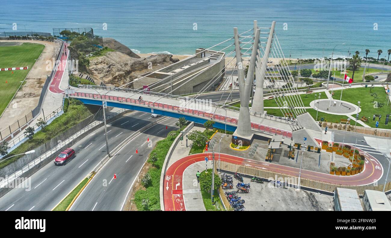 Aerial view of the La Amistad Bridge that connects Miraflores and San ...