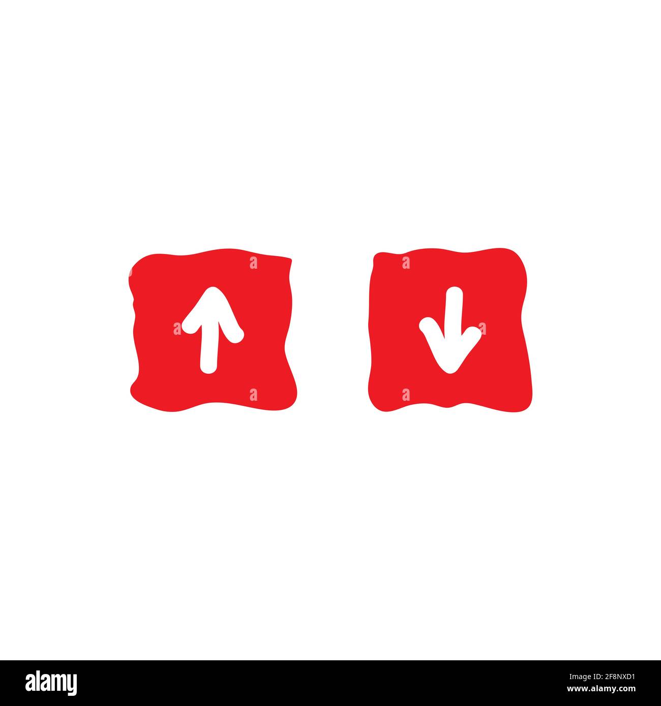 red hand drawn arrow up in red shabby square and red arrow down in red ...