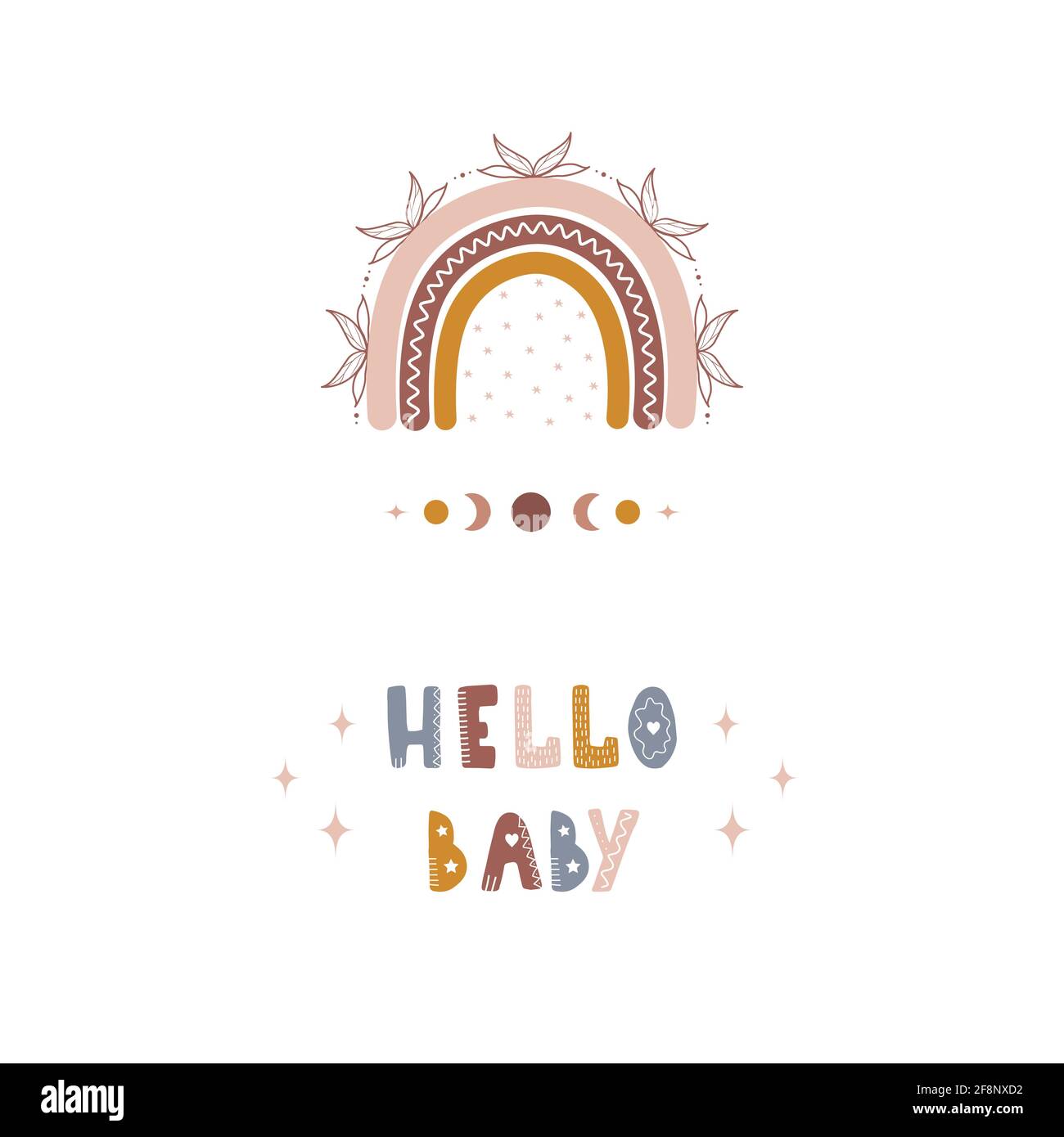 Rainbow boho poster. Hello baby. Scandinavian design for children ...