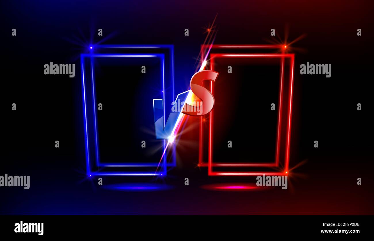 Versus screen design with shiny neon frames for game battles, sport ...