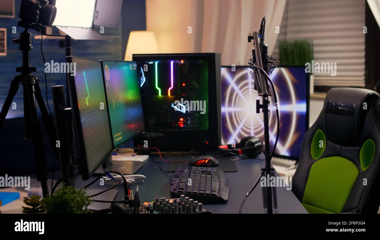 Slide view of streaming home studio equipped with professional ...