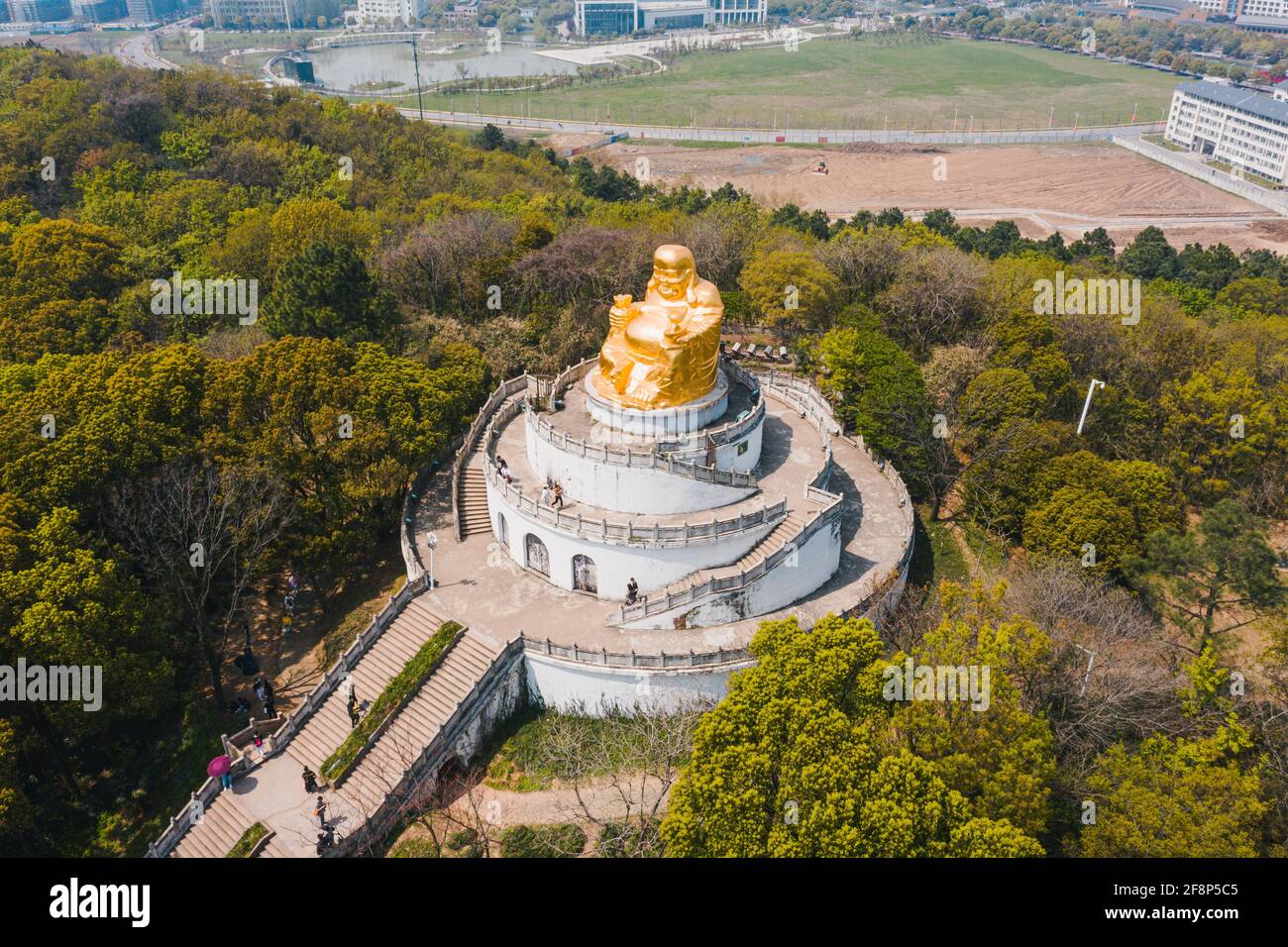 Aerial view of the golden big buddha in Shangfang Mountain in Suzhou, China Stock Photo - Alamy