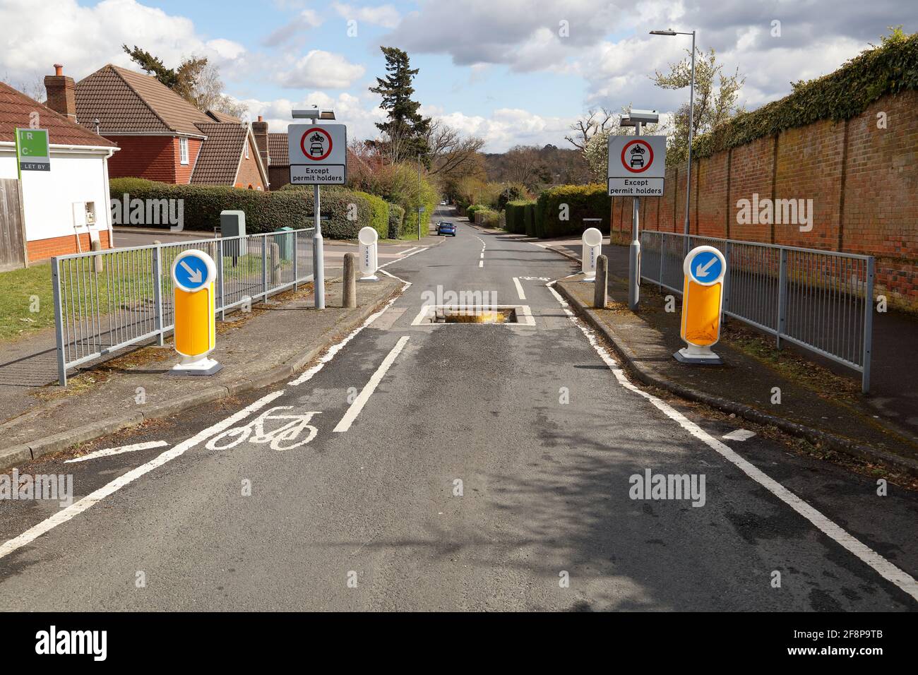 A large steel reinforced block in the centre of a narrowed section of ...