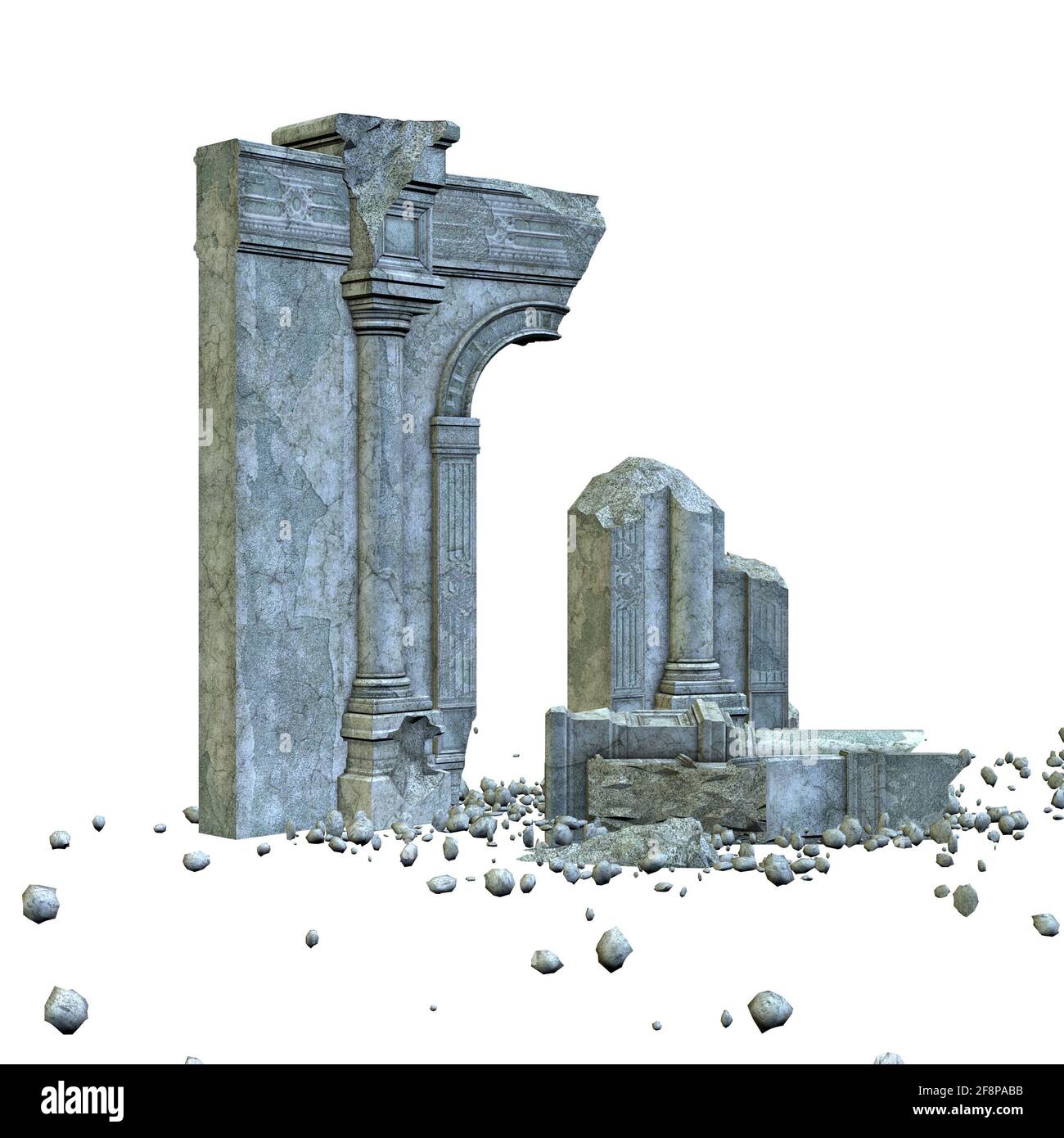 Abstract ruined ancient building, 3d digital rendered illustration ...
