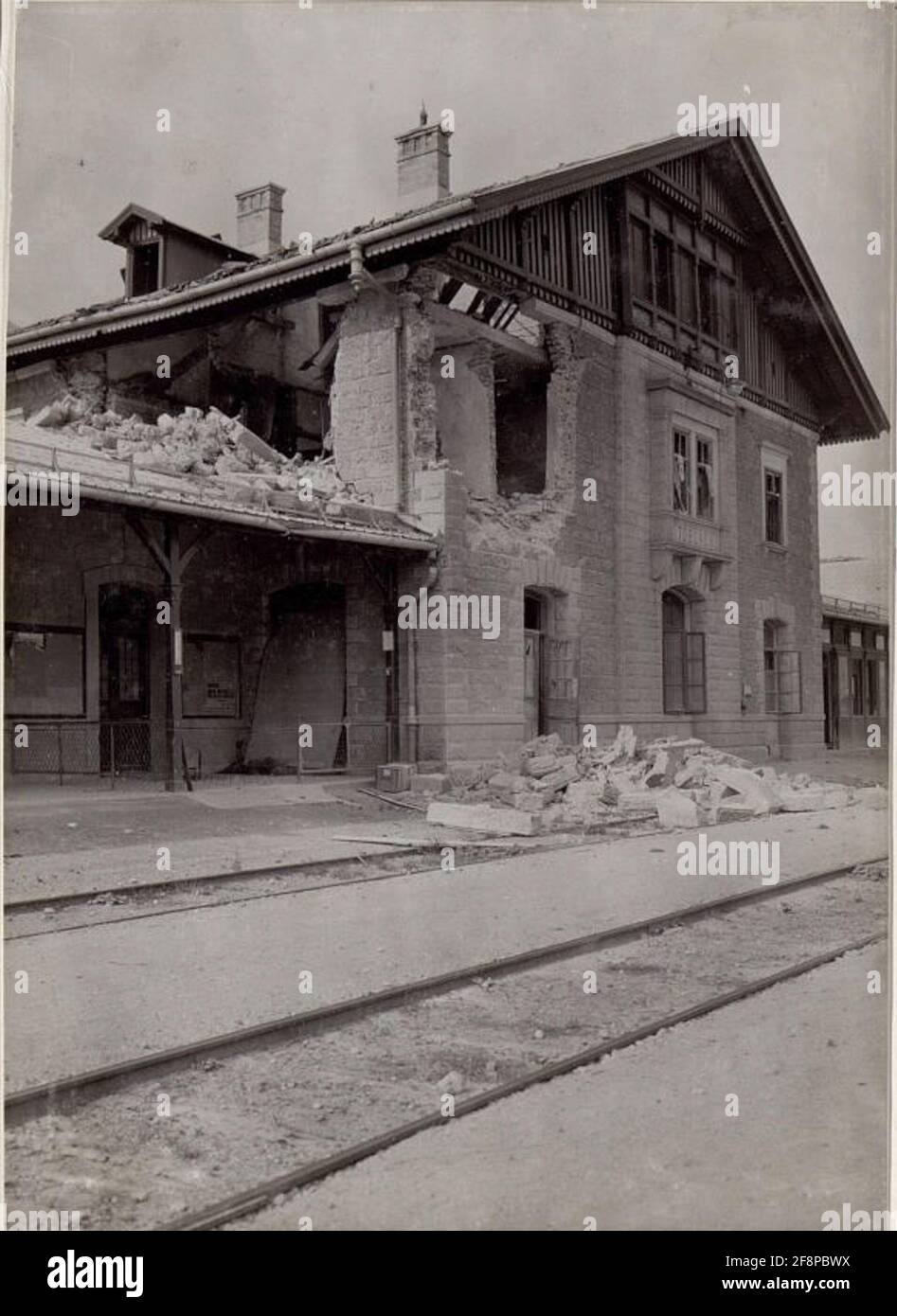 Damaged train station in Toblach, taken in August 1916 Stock Photo - Alamy