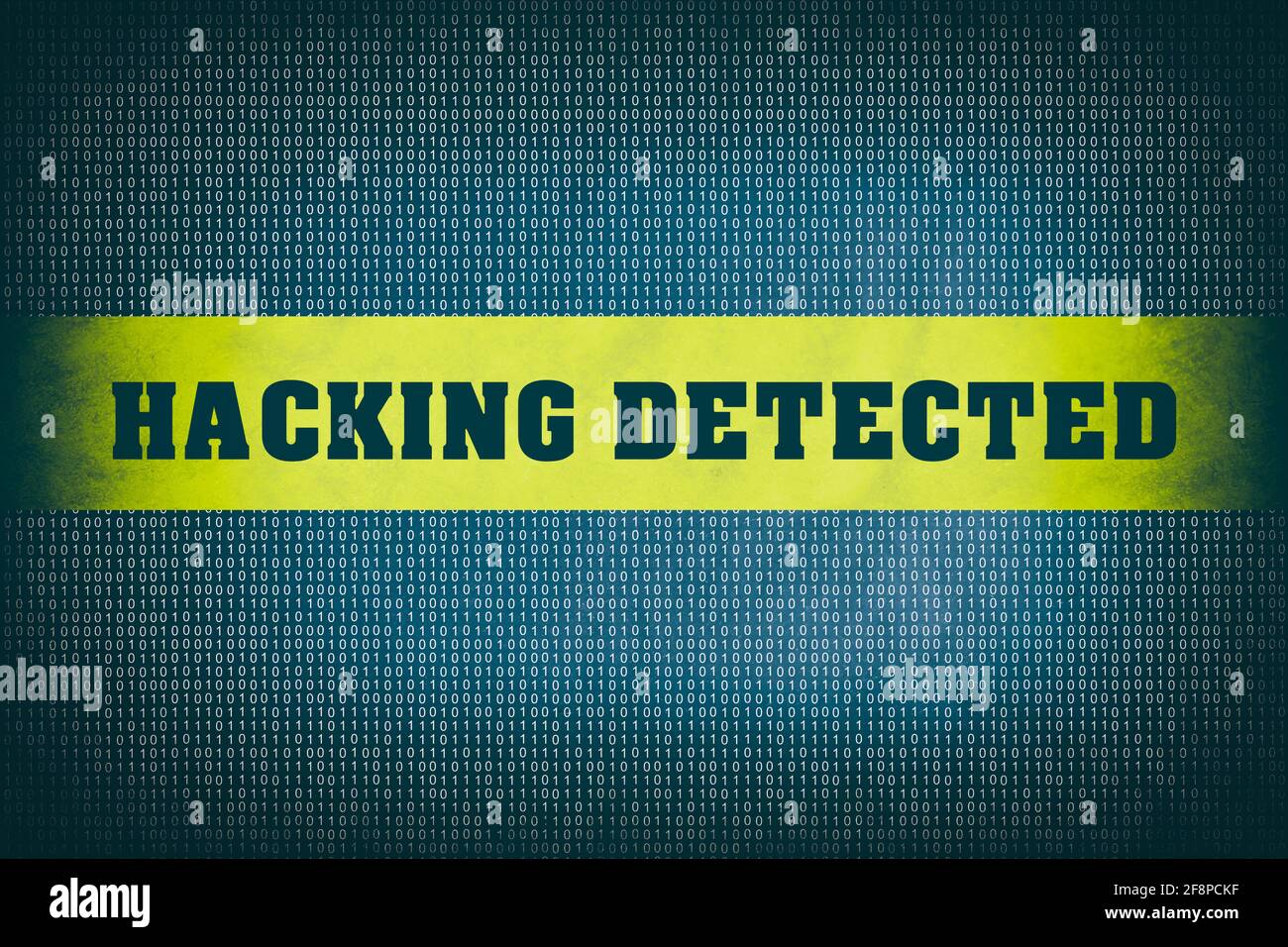 Illustration of HACKING DETECTED on yellow stripe with digital ...
