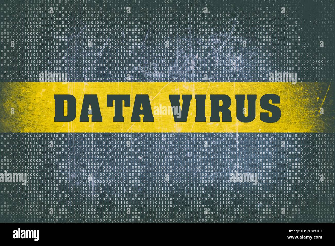 Illustration of DATA VIRUS on yellow stripe with digital background ...