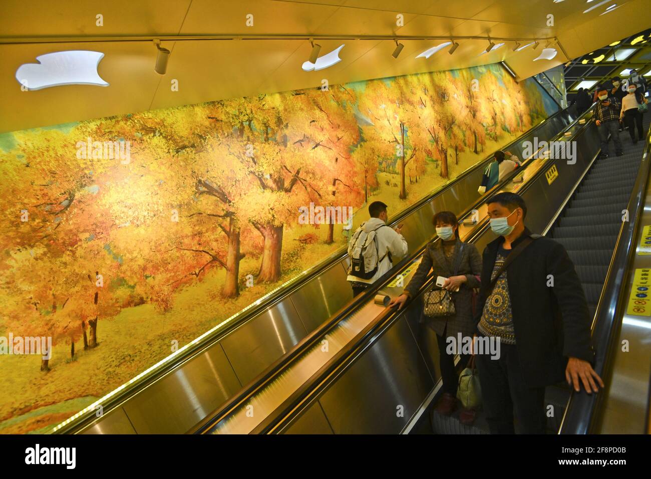 DUJIANGYAN, CHINA - APRIL 13, 2021 - Mural paintings are seen on both ...