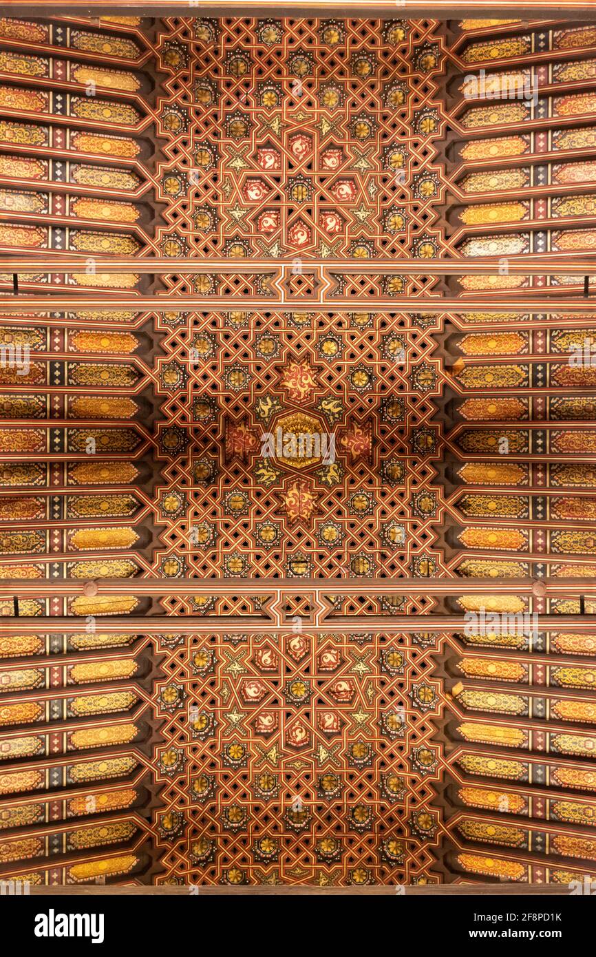 Low angle shot of the ceiling of La Rabida Monastery with Mudejar art ...