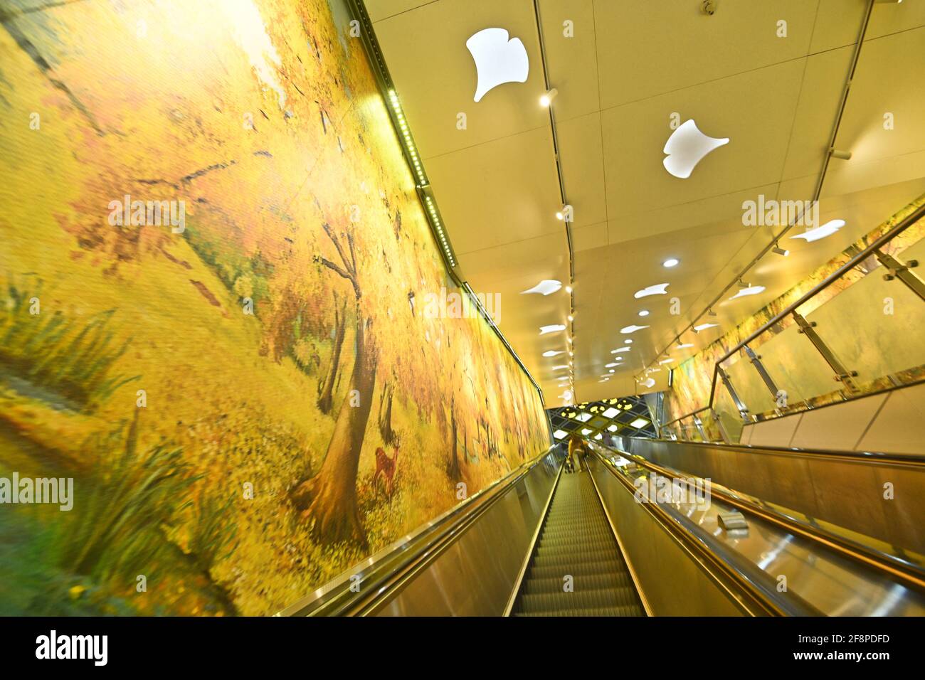 DUJIANGYAN, CHINA - APRIL 13, 2021 - Mural paintings are seen on both ...
