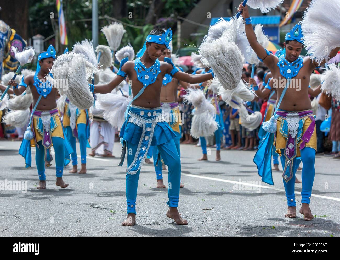 Chamara Dancers perform along a street in Kandy, Sri Lanka during the ...