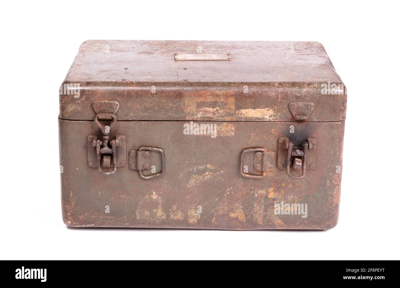 Old rusted green army case, isolated on white Stock Photo - Alamy