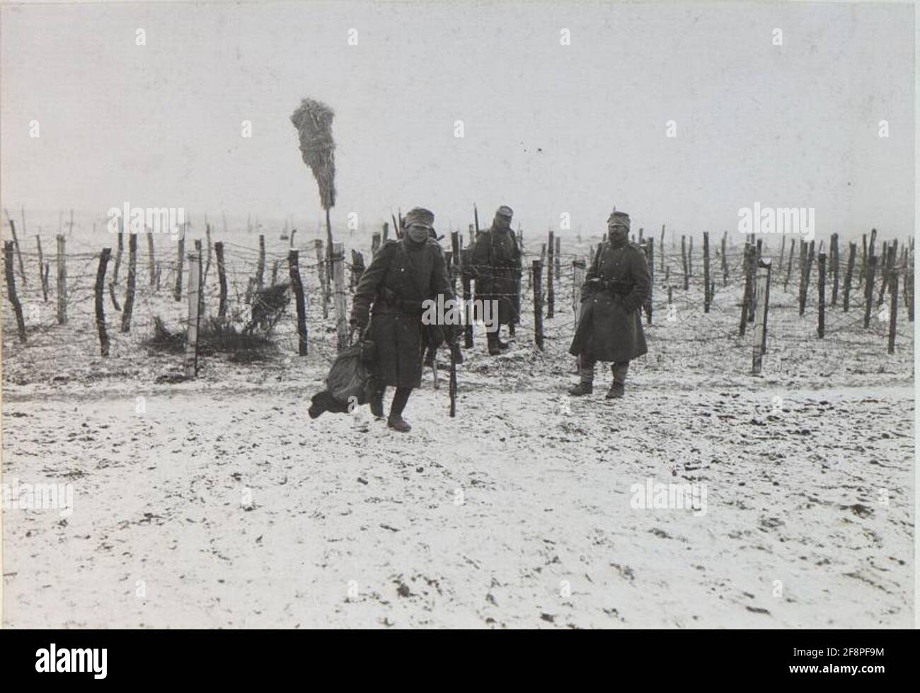 Own position, field guard with prepared straw fire lamp Stock Photo - Alamy