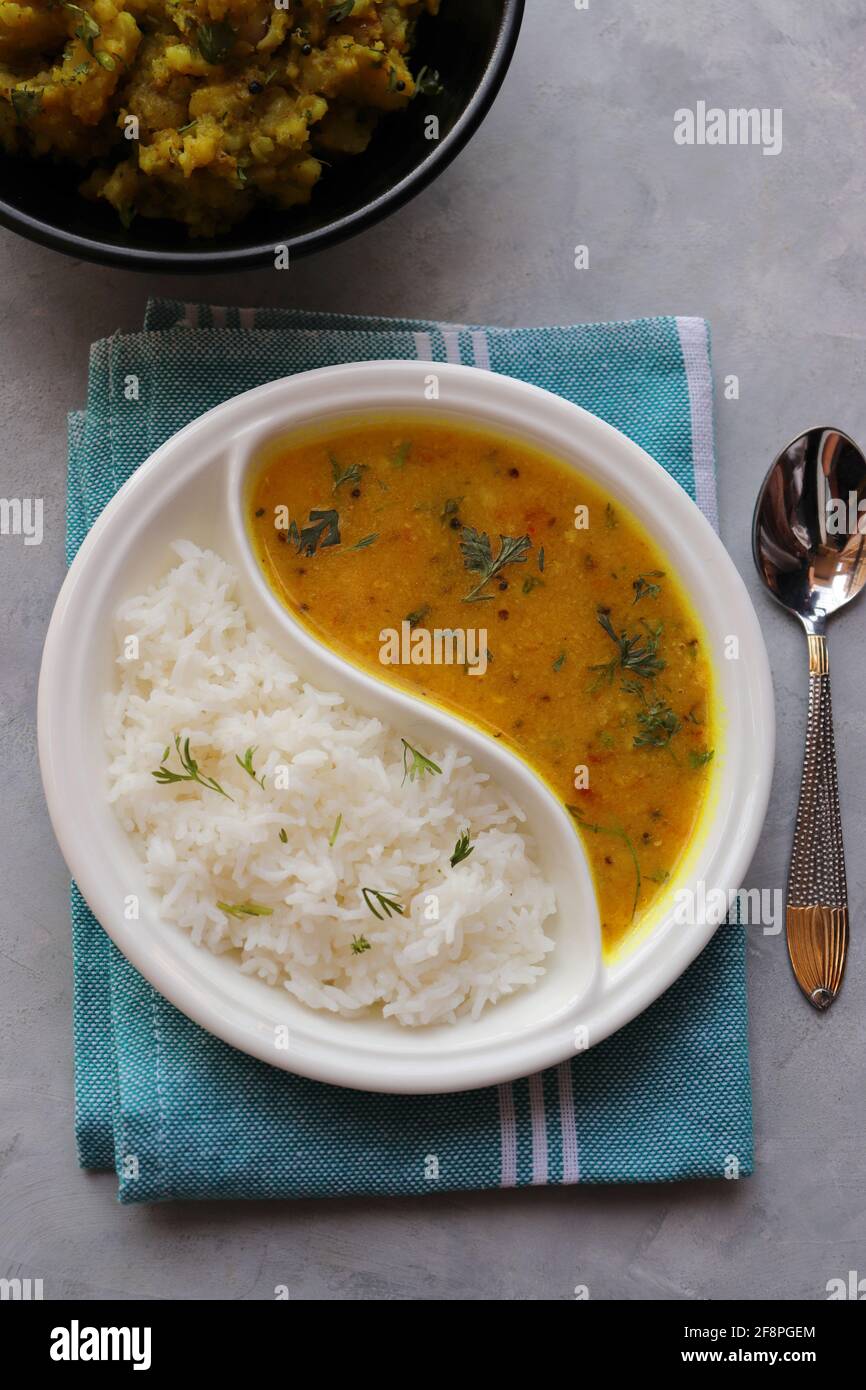 Healthy nutritious Indian comfort food Dal Chawal thali or Dal Rice ...