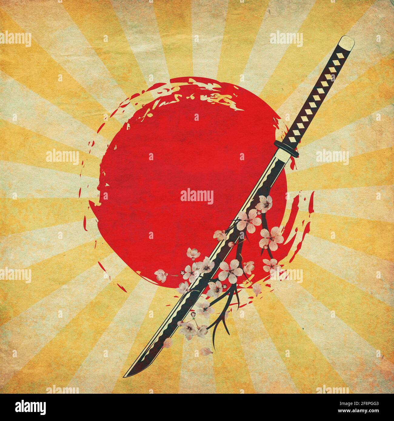 Traditional samurai weapon, Japanese katana sword with sakura grunge ...