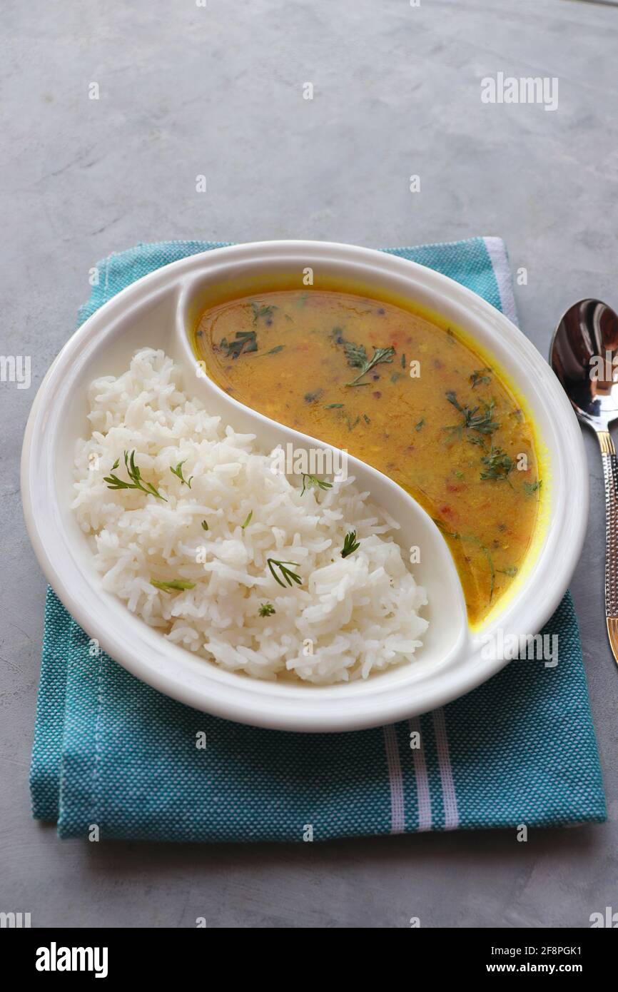Healthy nutritious Indian comfort food Dal Chawal thali or Dal Rice ...
